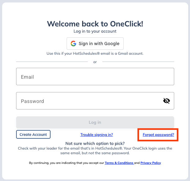Logging Into OneClick
