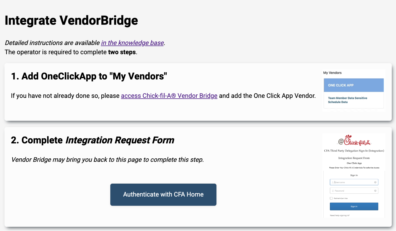 Vendor Bridge integration instructions